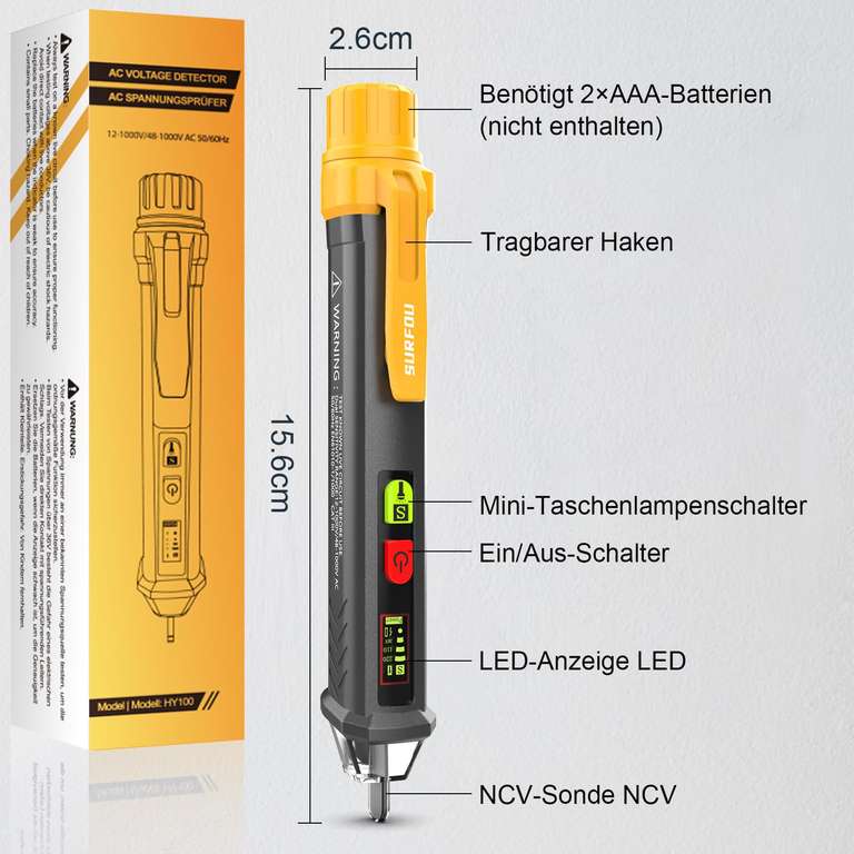 SURFOU Voltage Tester Pen, Dual-Range AC 12v/48v~1000v Non Contact ...
