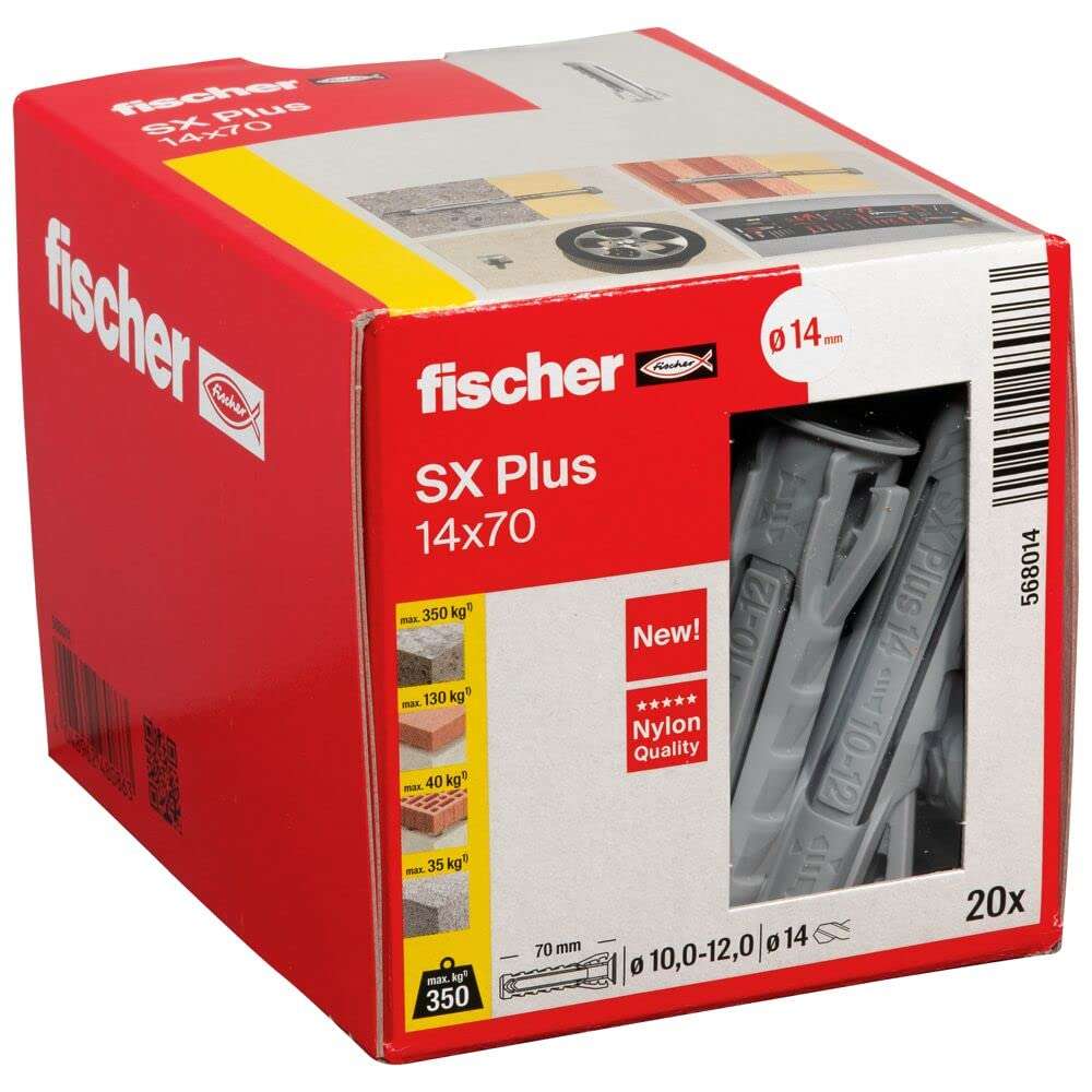 fischer 568014 SX Plus Expansion Wall Plug, 14mm x 70mm, Pack of 20 ...