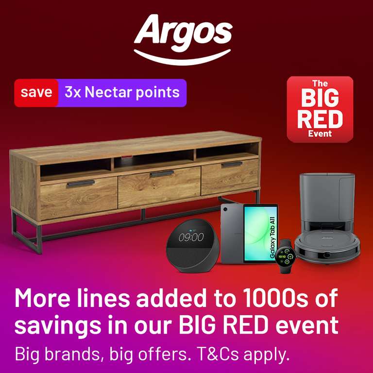 The Big Red Event at Argos – 10%/20%/30%/50% Off + 3x Nectar Points ...