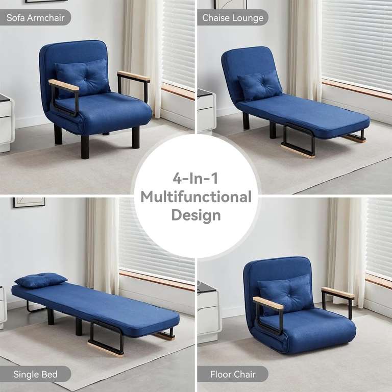 MCC Direct 4 in 1 Folding Single Sofa Bed with Adjustable Backrest, 4 ...