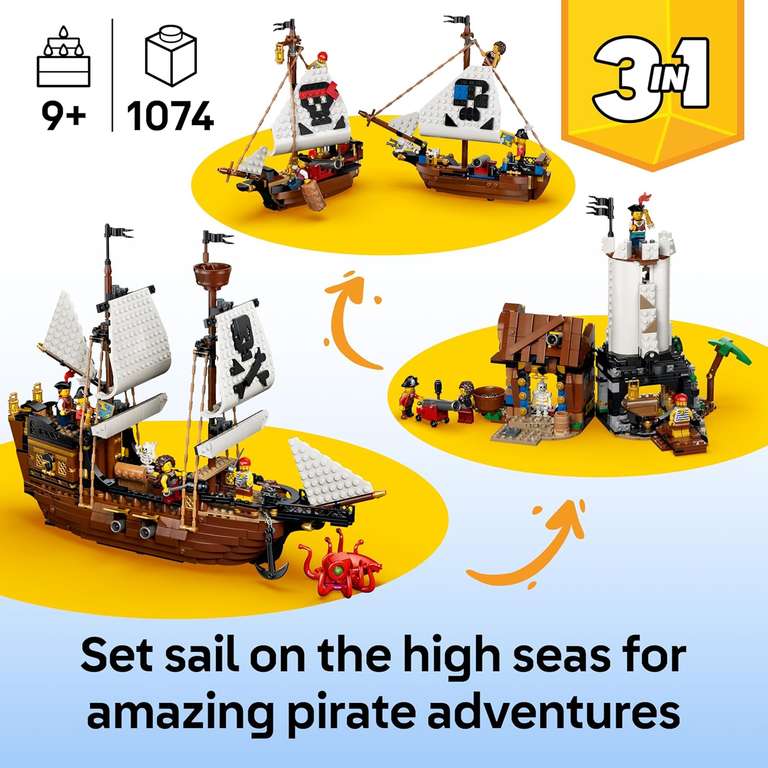 Lego 31387 Creator 3 in 1 Iconic Pirate Ship Toy, £79.95 at Chaos Cards ...
