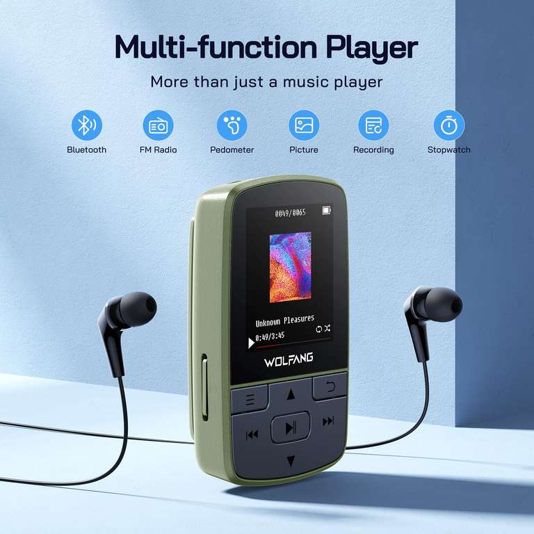 WOLFANG MP3 Player with Bluetooth 5.2, Sports Clip, Mini Size, 28g ...