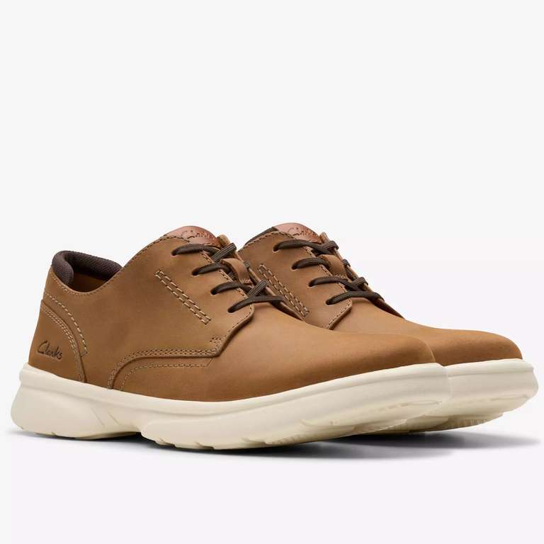 Clarks Bradley Plain Light Grey Nubuck / Light Brown Leather Shoes ...