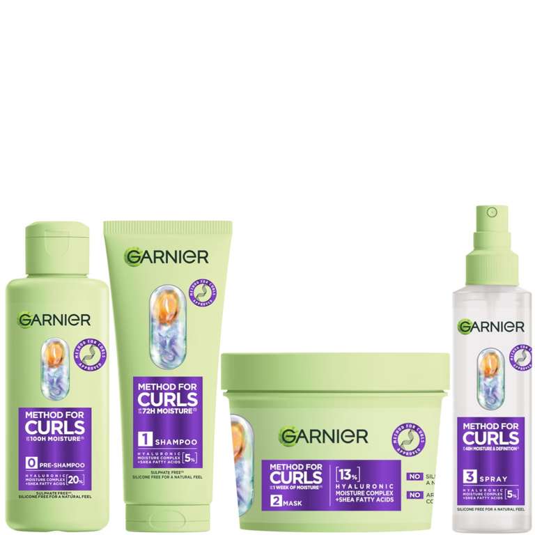 Garnier Method For Curls Full Routine – 4‑Step Hydration, 200ml/200ml ...
