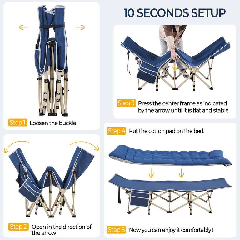 Yaheetech Folding Camping Bed w/Mat & Storage Bag & Carry Bag, Blue ...