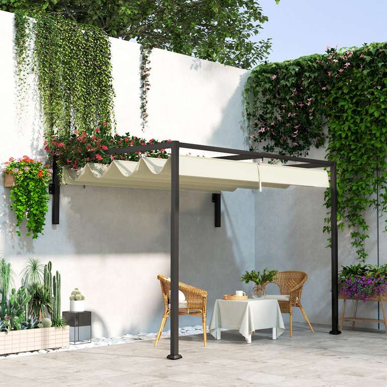 Outsunny 2 x 3(m) Lean To Pergola with Retractable Roof, Wall Mounted ...