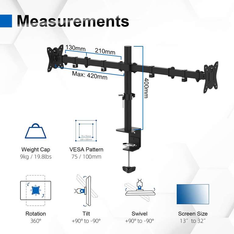 Grifema Dual Monitor Arm 13-32—Height/360° Tilt - at Amazon | hotukdeals