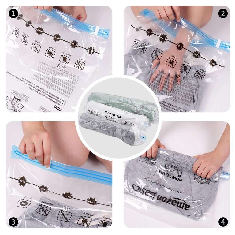Amazon Basics Roll-Up Travel Storage Bags, Zipper, 12 count, 2 Pack of ...