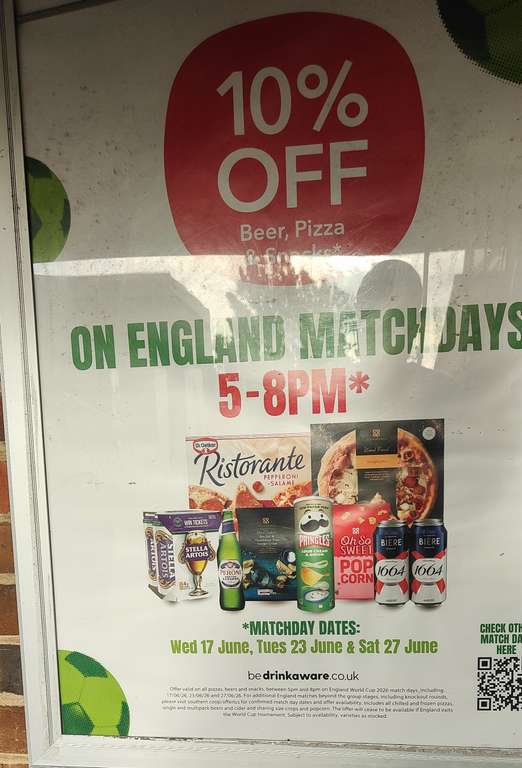 Beer, Pizza & Snacks 10% Off on England Match Days at Southern CO-OP ...