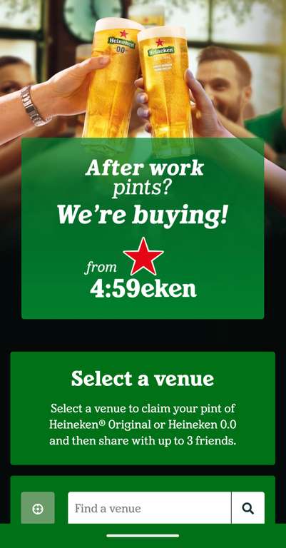 Free Heineken Pint & 3 for Friends After 4:59 PM at Heineken | hotukdeals