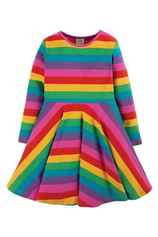 Frugi Girls Rainbow Dress Sofia Skater Dress Foxglove Rainbow Stripe £5 ...
