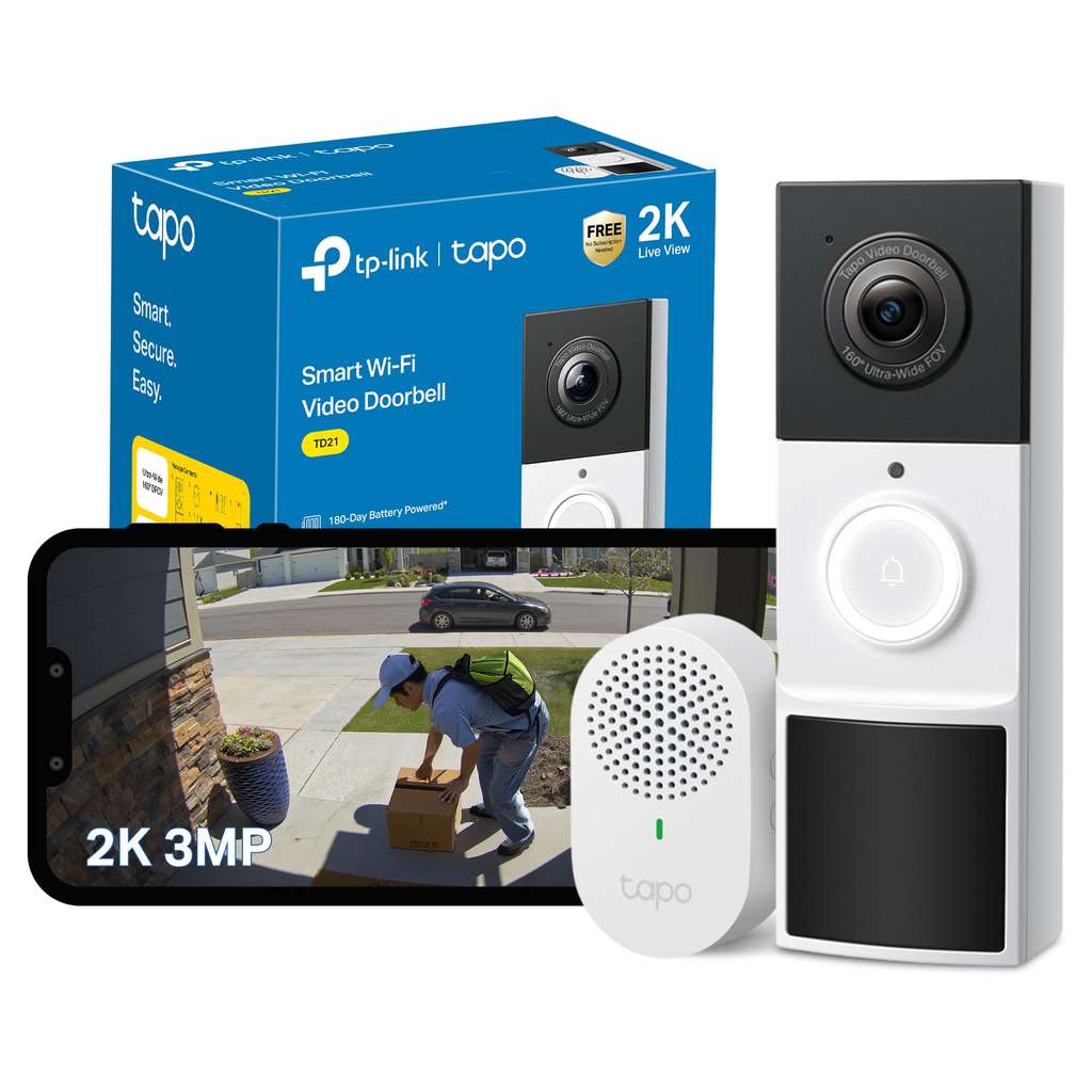 Tapo TD21 Battery Video Doorbell Wireless 2K 3MP Ultra-Clear Doorbell ...