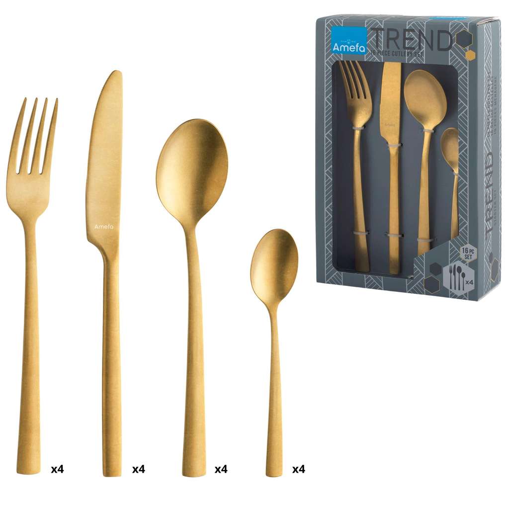 Amefa Manille Cutlery Set for 4 People, 16 Pieces - Stonewashed Gold 18 ...