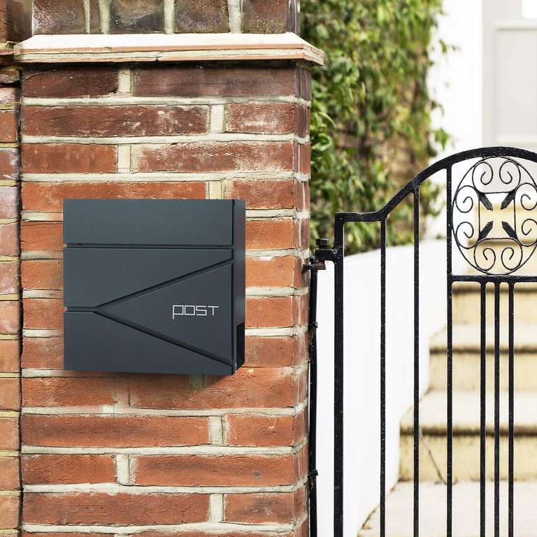SONGMICS Wall Mounted Post Box with Newspaper Holder, Charcoal Grey £20 ...