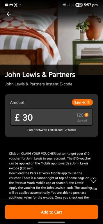 John Lewis Gift Card £10 Off £30 via Perks at Work App | hotukdeals