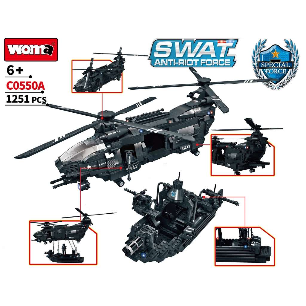 Woma Toys 1251pcs SWAT Helicopter Police/Military/Army Building Block ...