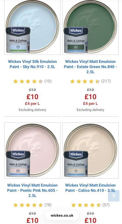 Wickes Vinyl Silk / Matt Emulsion Paint 2.5L – 10.00 at Wickes