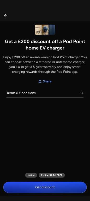 Pod Point charger £799 with blue light card at £200 off | hotukdeals