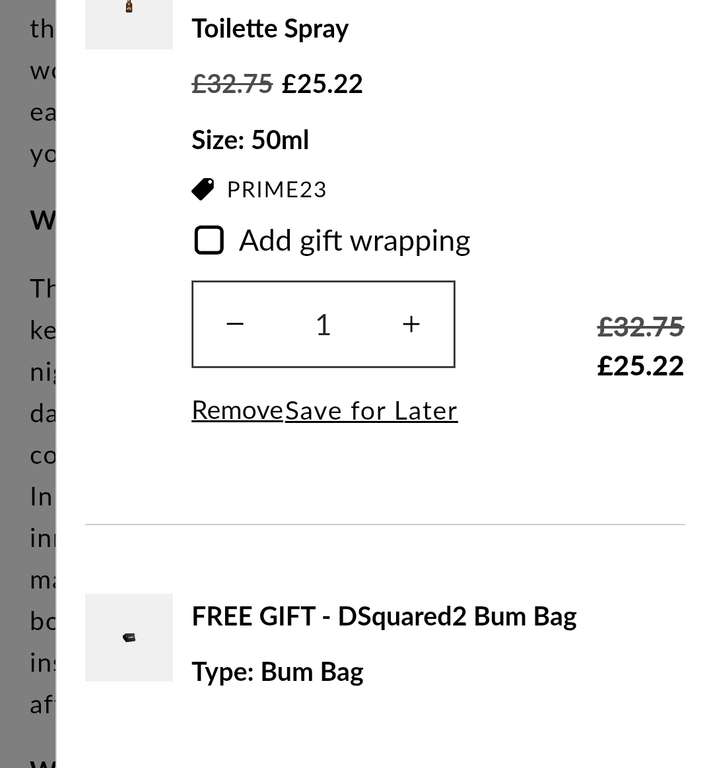 Dsquared2 Wood Pour Homme EDT 50ml + Free Bum Bag £25.22 at Escentual ...