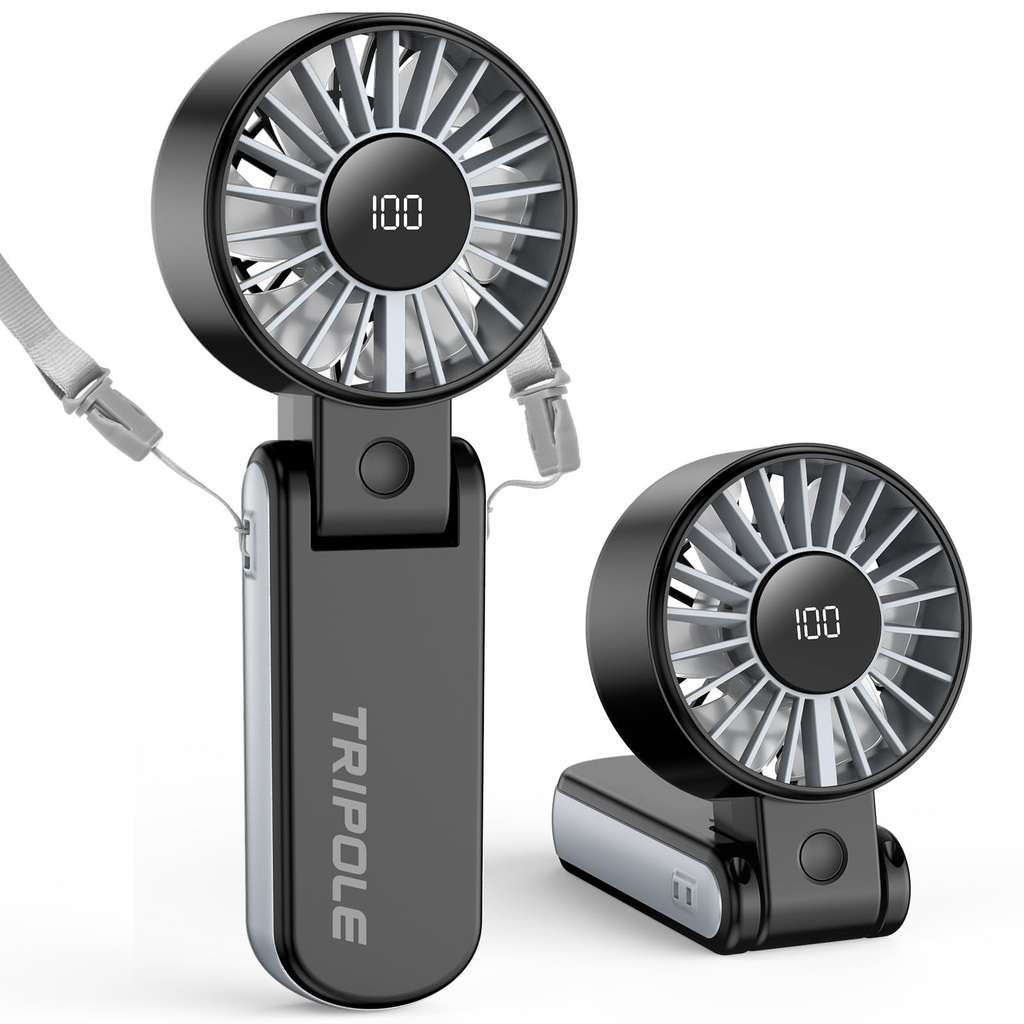 TriPole Handheld Fan 8.40 — Portable USB 5 Speeds, 4000mAh, LED Display ...