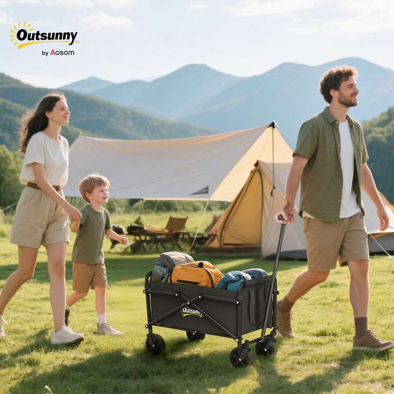 Outsunny 62L Festival Trolley on Wheels, Portable Small Folding Trolley ...