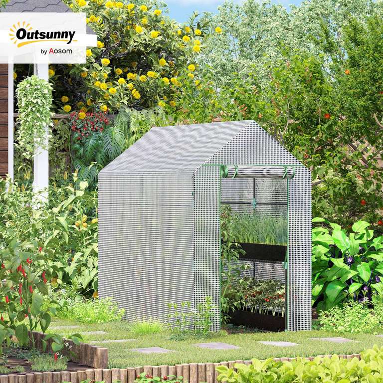 Outsunny Walk In Greenhouse 6x4ft, 2-Tier Shelves, Roll-Up Door – at ...