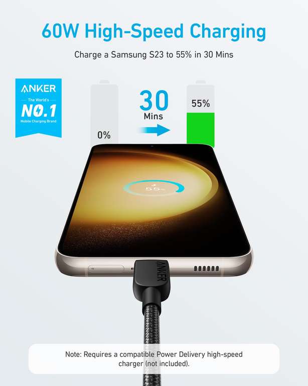 Anker USB C Cable 310 USB C to USB C 10ft/3m 60W 3A at Amazon