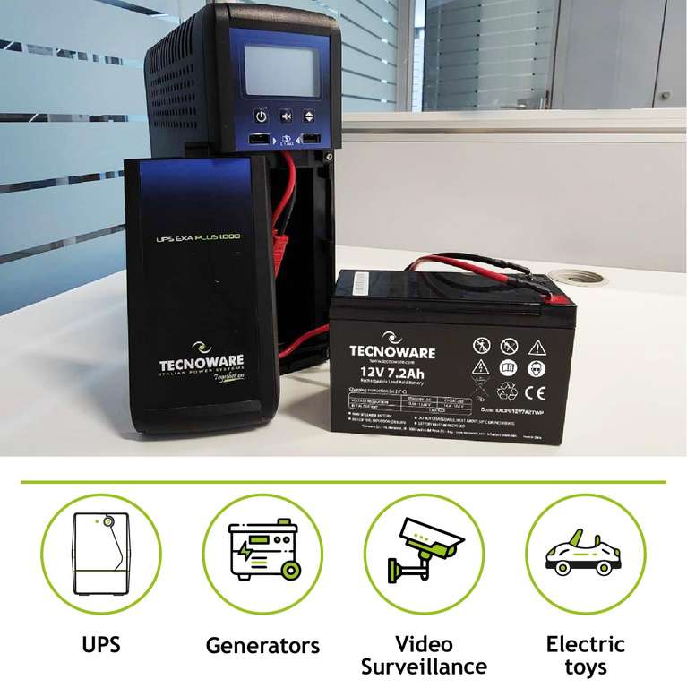 Tecnoware 12V Charge 7.2 Ah Lead-Acid Sealed Battery for UPS, 2.5 ...