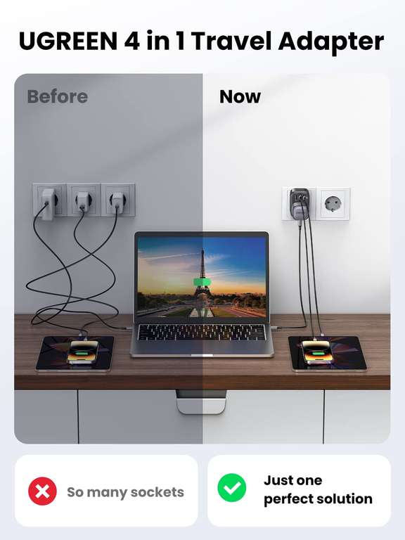 UGREEN UK to European Plug Travel Adapter USB C GaN Fast 4-in-1 - Prime ...