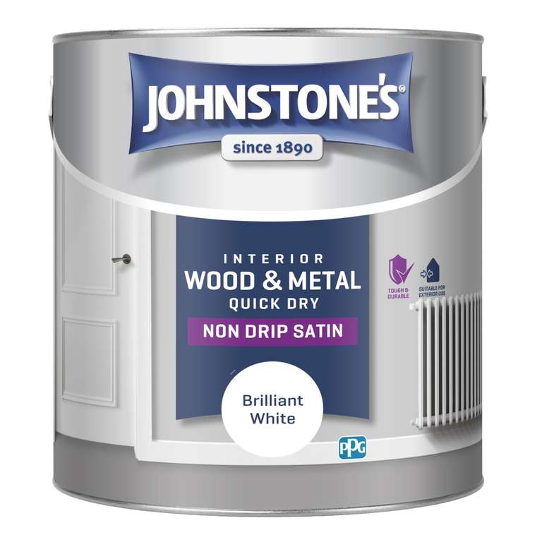 Johnstone's Wood & Metal Paint Satin Finish Brilliant White 2.5L £9.69 ...