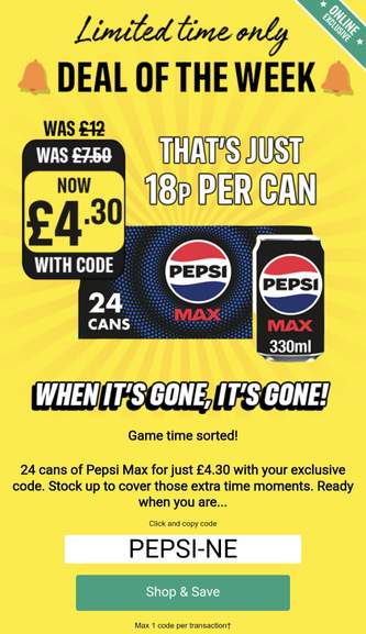Pepsi Max 24x330ml - £4.30 at Iceland - Max 1 Per Customer - Online ...