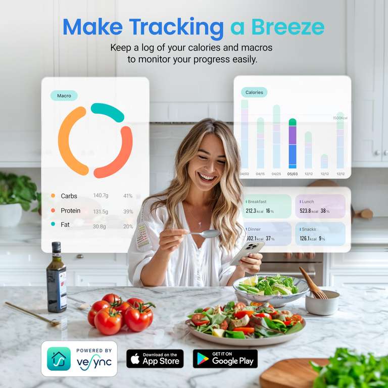Cosori Smart Kitchen Food Scale with 19 Nutrients Tracking & App, 28.49 ...