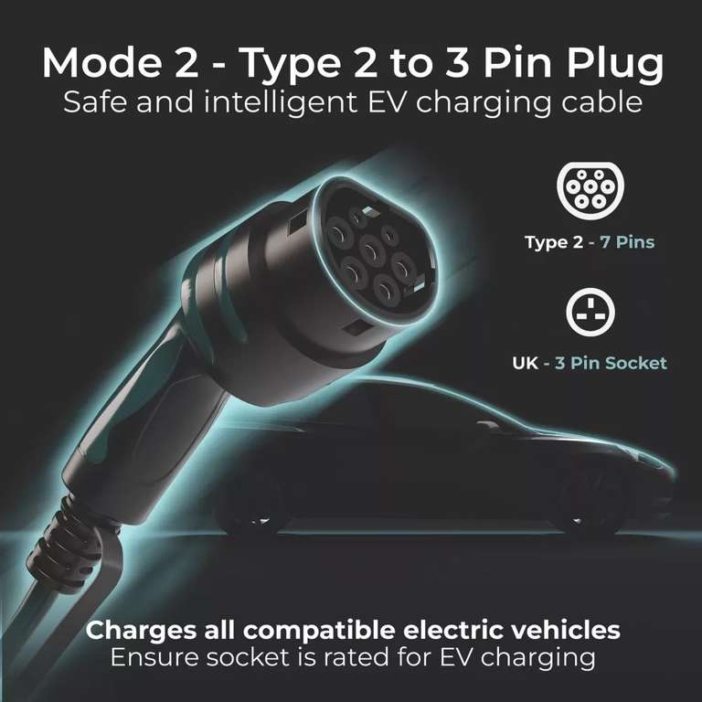 Masterplug 10A 2.4kW Mode 2 Type 2 Plug Portable EV Charger 5m (385XV ...