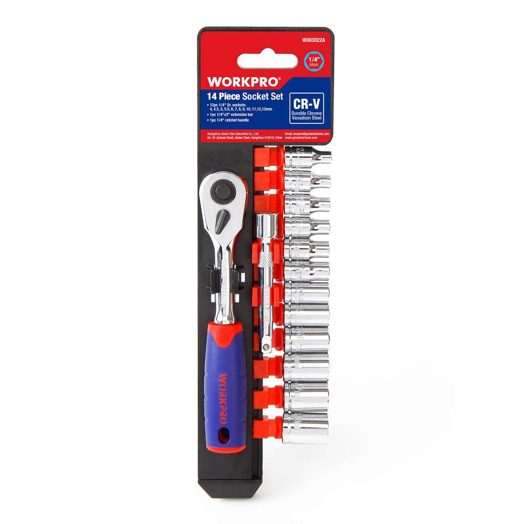 WORKPRO 14-Piece Metric Socket Wrench Set (4-13mm), Anti-Rust Cr-V ...