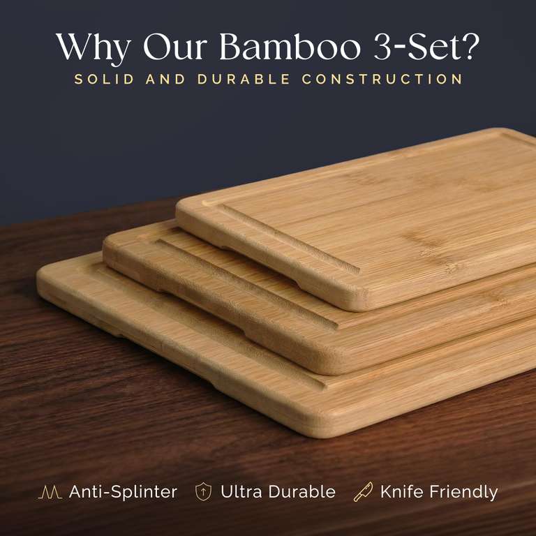 Deer & Oak 3-Piece Bamboo Chopping Board Set, Pre-Oiled Wooden Chopping ...