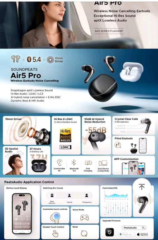 SOUNDPEATS Air5 Pro Wireless Earbuds 55 dB Adaptive Hybrid ANC 39.11 at ...