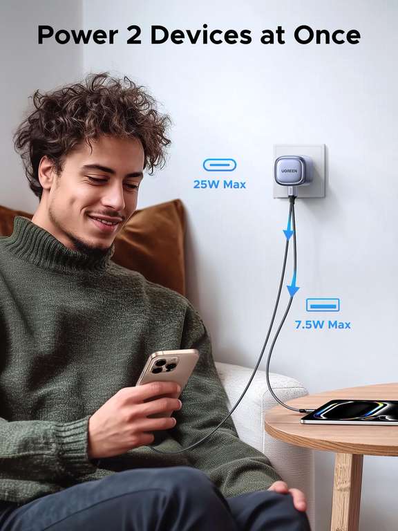 UGREEN USB C Charger PD 35W 2-Port GaN Foldable – £12.99 at UGREEN ...