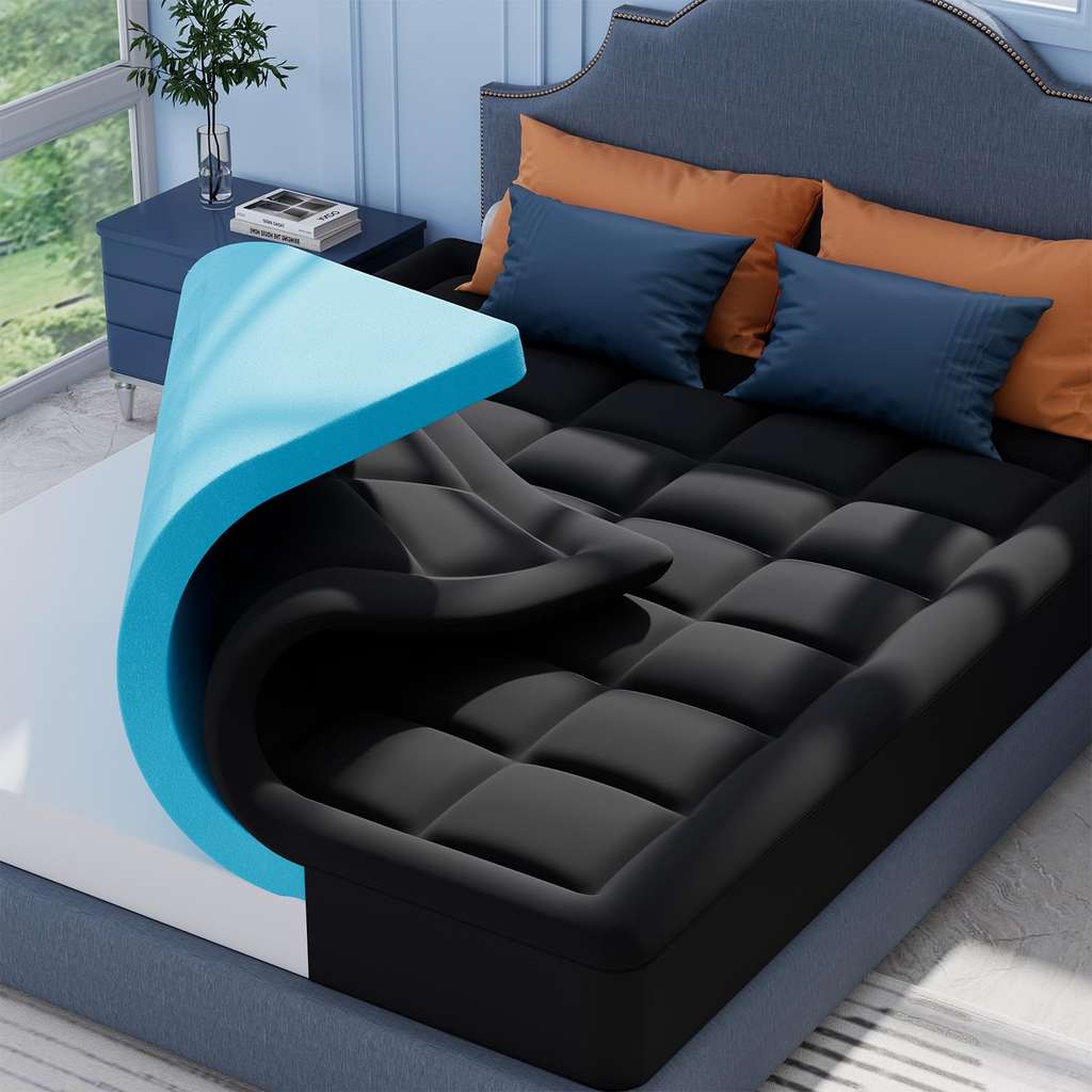ELEMUSE Black Memory Foam Mattress Topper for Back Pain Relief £95.93 ...