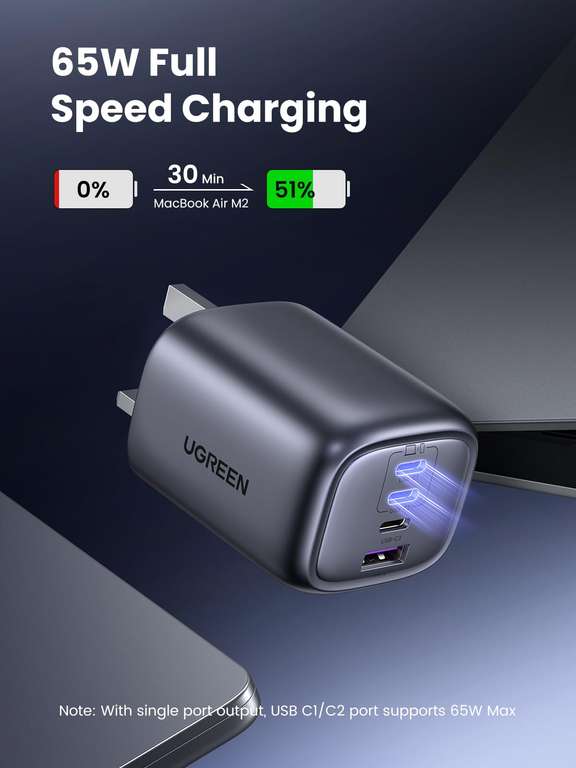 UGREEN USB C Charger 65W Fast Charging Plug Nexode 4 Ports Foldable GaN ...