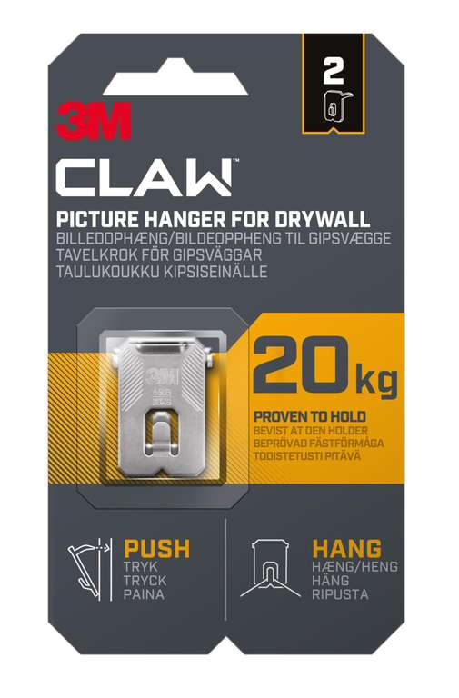 3M CLAW Picture Hooks for Hanging Paintings on Plaster Walls, 2 Hooks ...