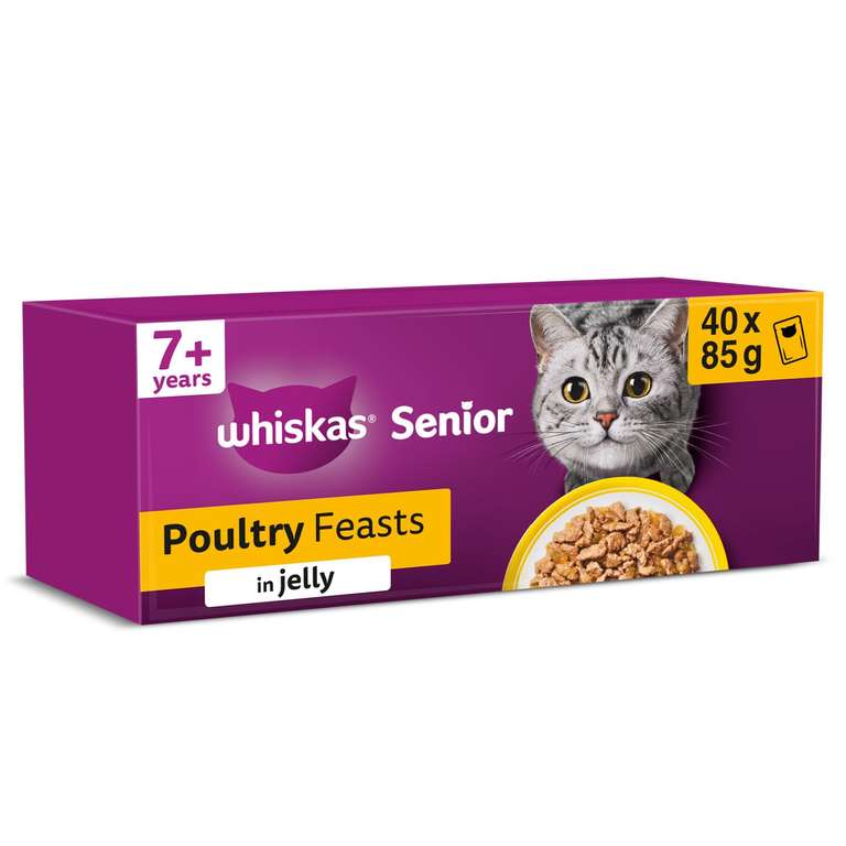 WHISKAS Senior 7+ Wet Cat Food in Jelly 40x85g Poultry Feasts £10.00 at ...