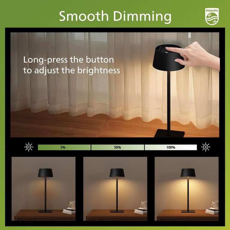 Philips Solar Outdoor Table Lamp, Portable LED Desk Light, 2 Adjustable ...