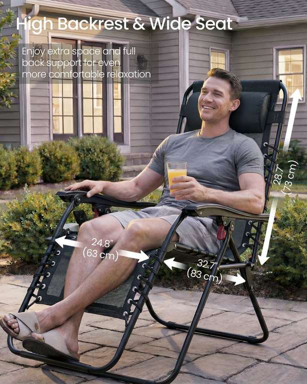 Songmics Set of 2 Zero Gravity Adjustable Folding Recliners with Cup ...