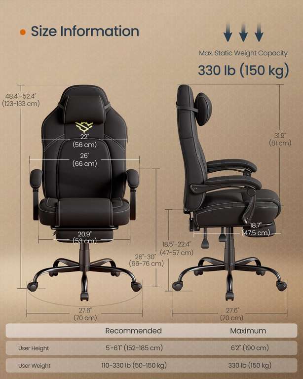 Songmics Home Ergonomic Gaming Chair with Extendable Footrest £71.99 at ...