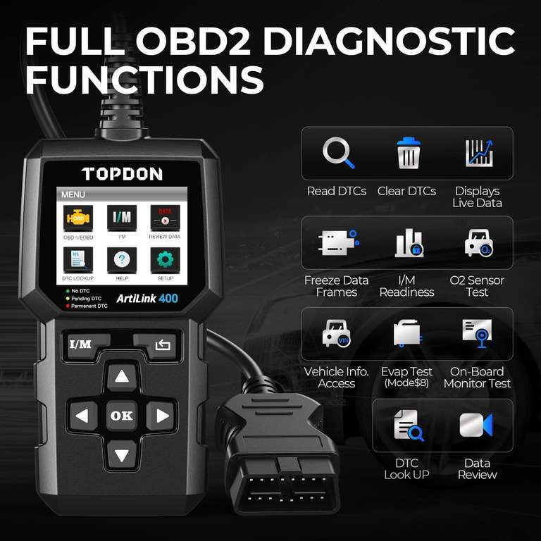 TOPDON AL400-A OBD2 Code Reader, 10 OBD2 Functions, Check Engine Light ...