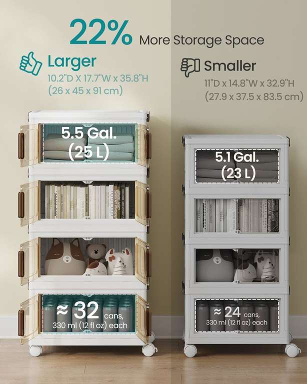 Songmics Set of 4 25L Stackable Storage Boxes with Wheels & Magnetic ...