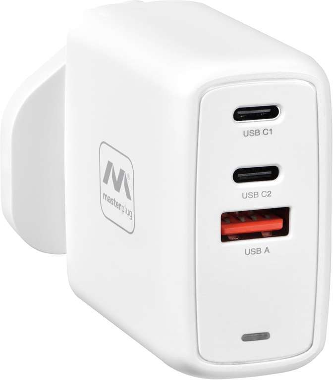 Masterplug Super-Fast USB Charging Plug 67W with 2 USB-C + USB-A Ports ...