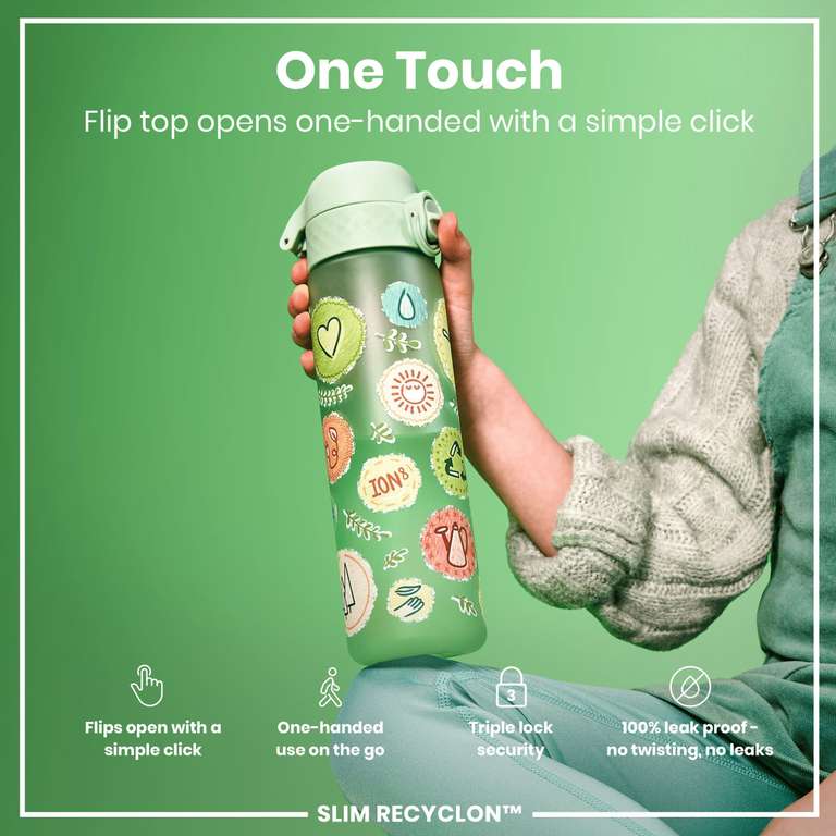 Ion8 Water Bottle 500ml/18oz Slim Leak Proof BPA-Free with Secure Lock ...