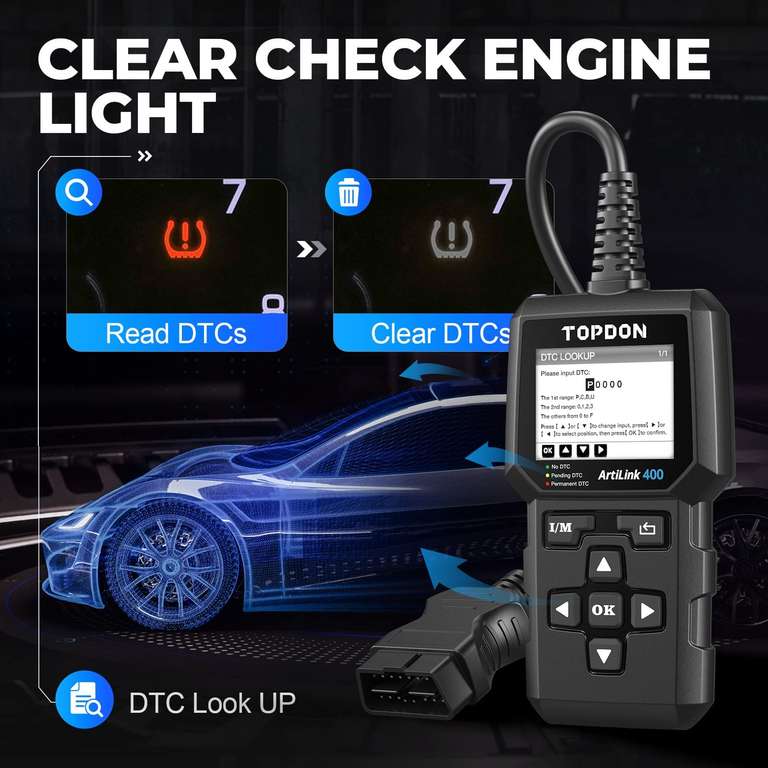 TOPDON AL400-A OBD2 Code Reader, 10 OBD2 Functions, Check Engine Light ...