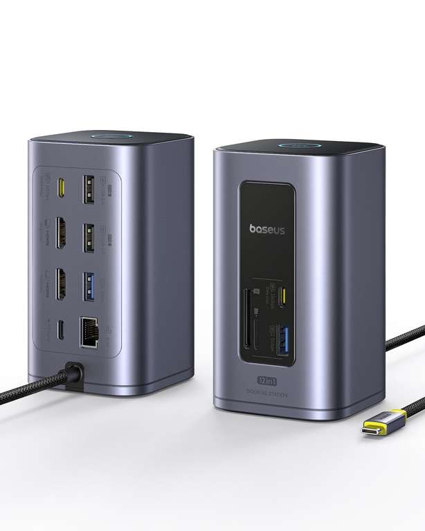 Baseus Docking Station 12-in-1, 2x 4K HDMI, 10Gbps USB A/C, 100W PD 53. ...